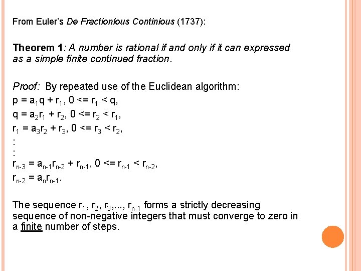 CONTINUED FRACTIONS FOR PRESERVICE TEACHERS Lance Burger Maths