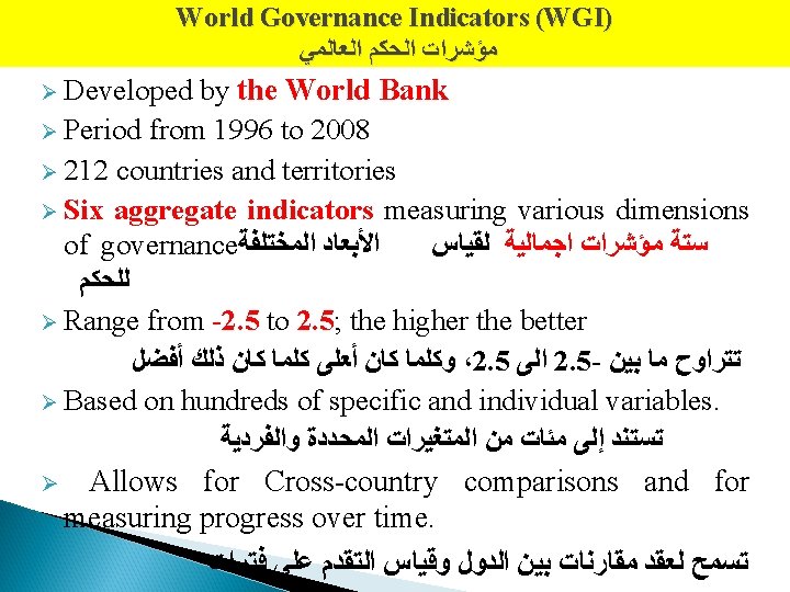World Governance Indicators WGI by the World Bank
