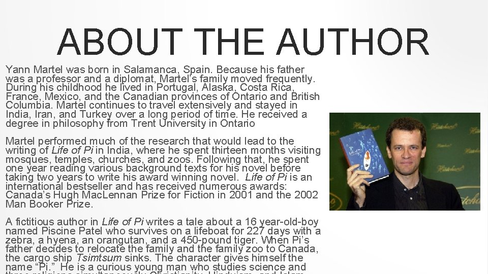 LIFE OF PI Written by Yann Martel READING