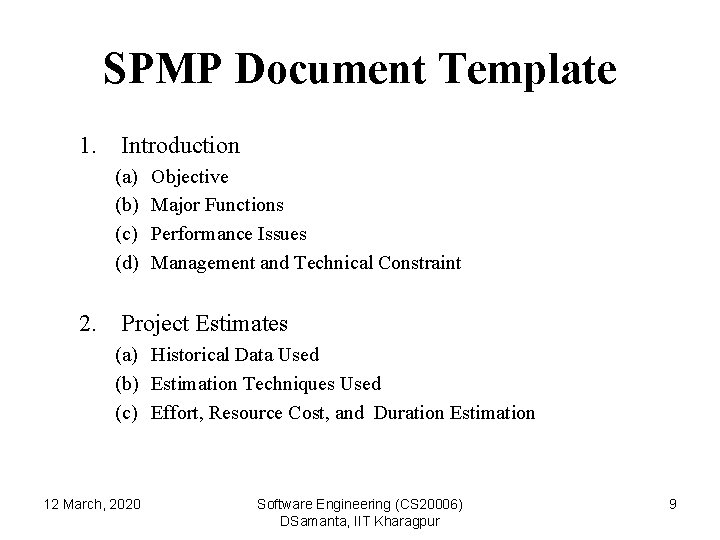 Software Engineering CS 20006 Lecture 18 Project Planning