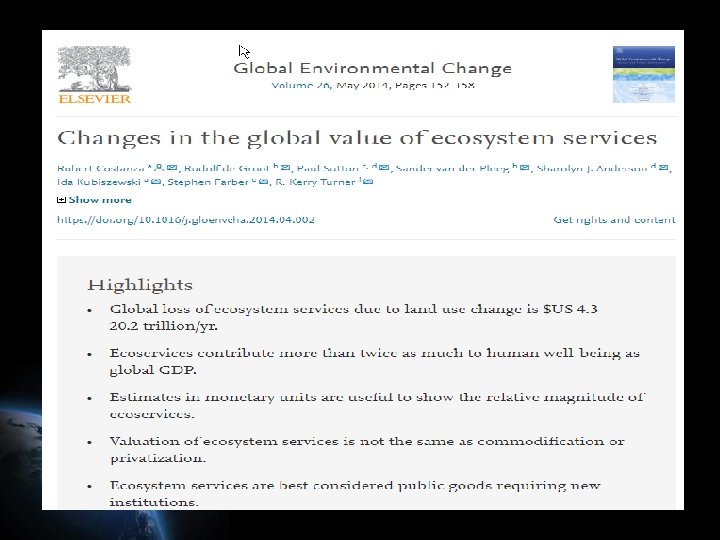 Changes to the Global Value of Ecosystem Services