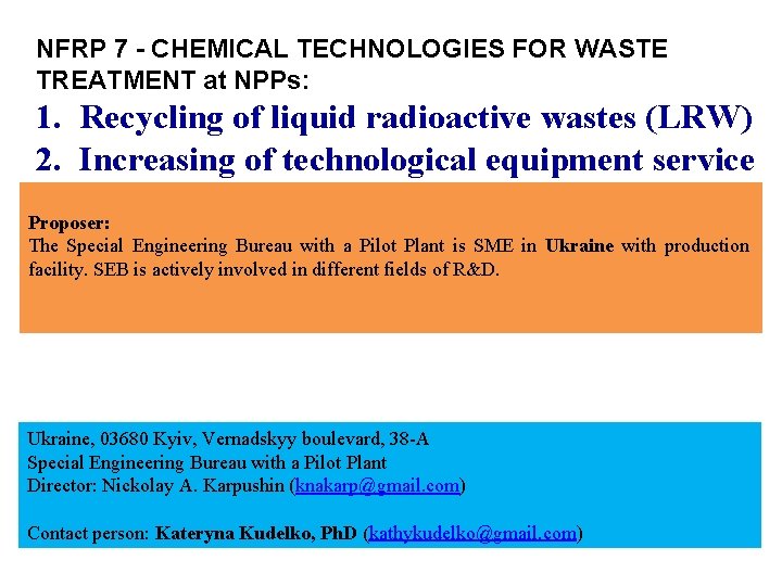 NFRP 7 CHEMICAL TECHNOLOGIES FOR WASTE TREATMENT at