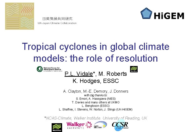 Tropical cyclones in global climate models the role