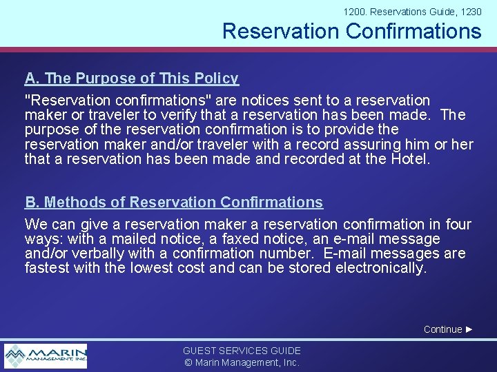 1200 Reservations Guide 1230 Reservation Confirmations A The