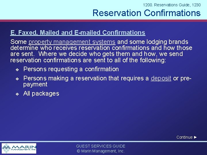1200 Reservations Guide 1230 Reservation Confirmations A The