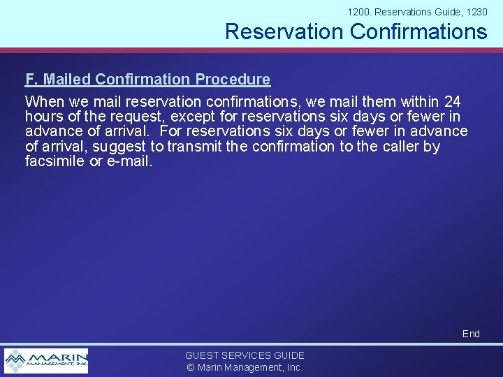 1200 Reservations Guide 1230 Reservation Confirmations A The