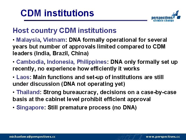 Southeast Asia Lessons learnt from CDM experience in