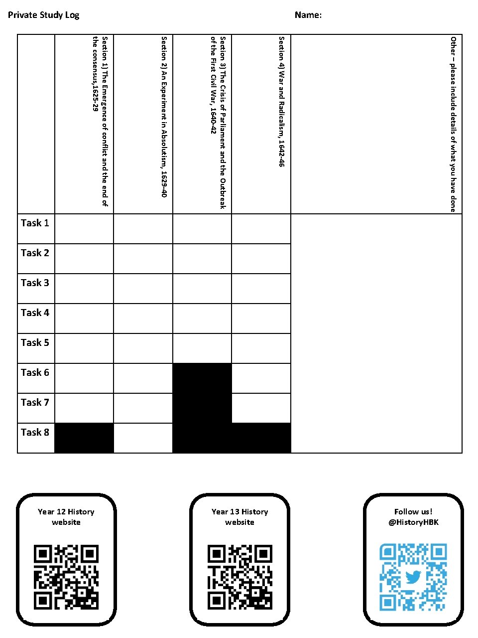 Name Private Study Log Other please include details