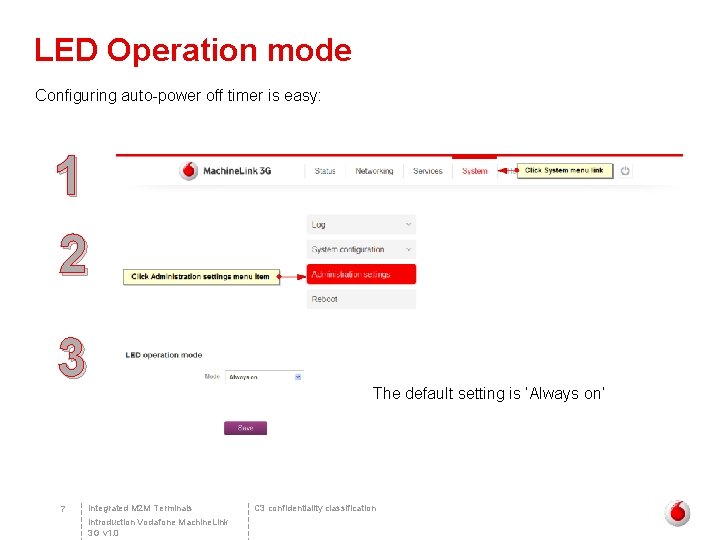 Vodafone Machine Link 3 G LED status display