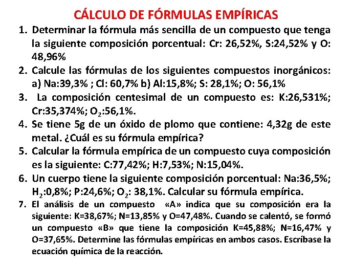 PROBLEMAS DE PORCENTUALIDAD 1 Calcular la composicin centesimal