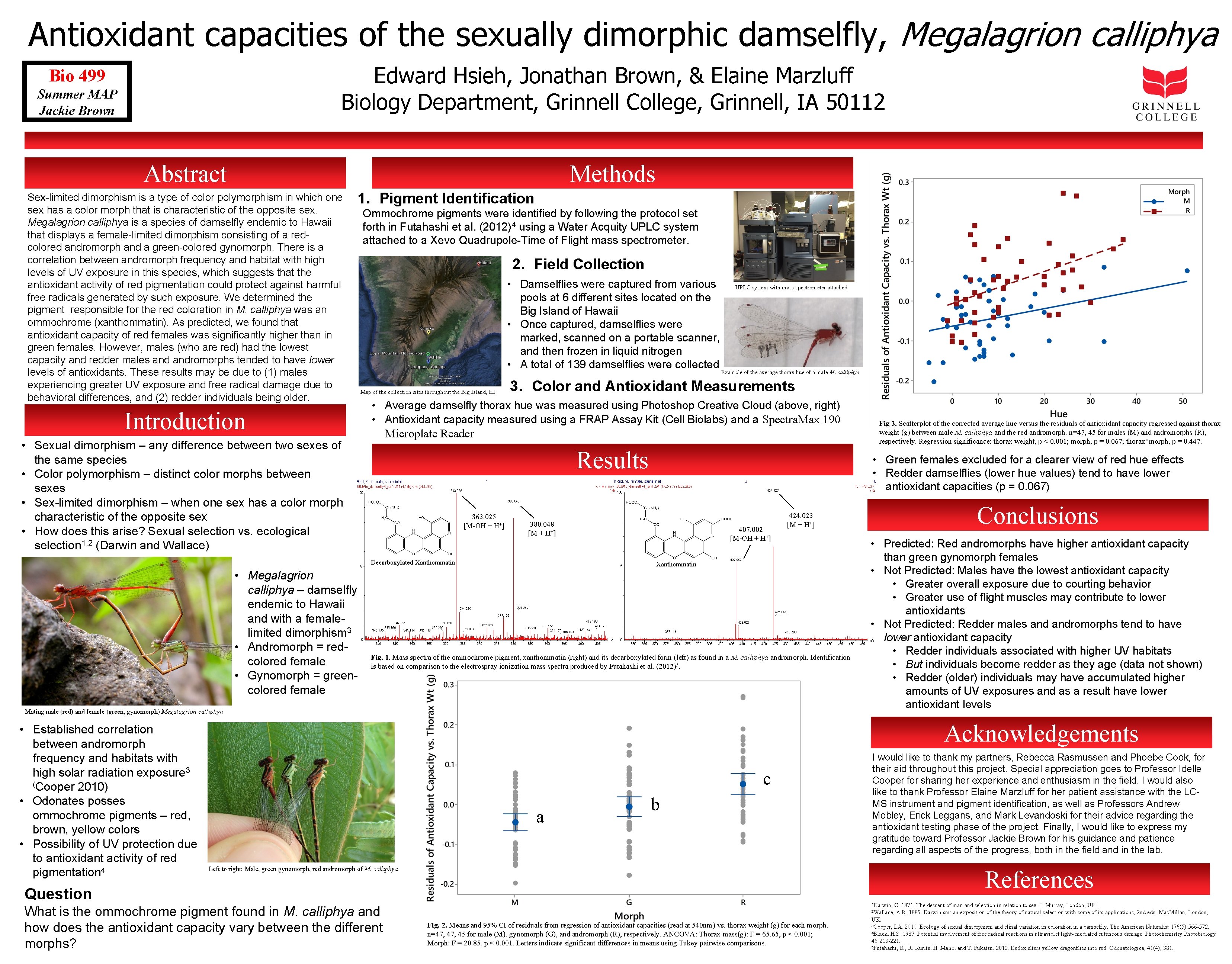 Antioxidant capacities of the sexually dimorphic damselfly Megalagrion