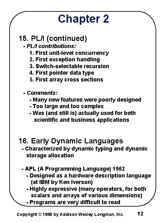 CHAPTER 2 Evolution of the Major Programming Languages