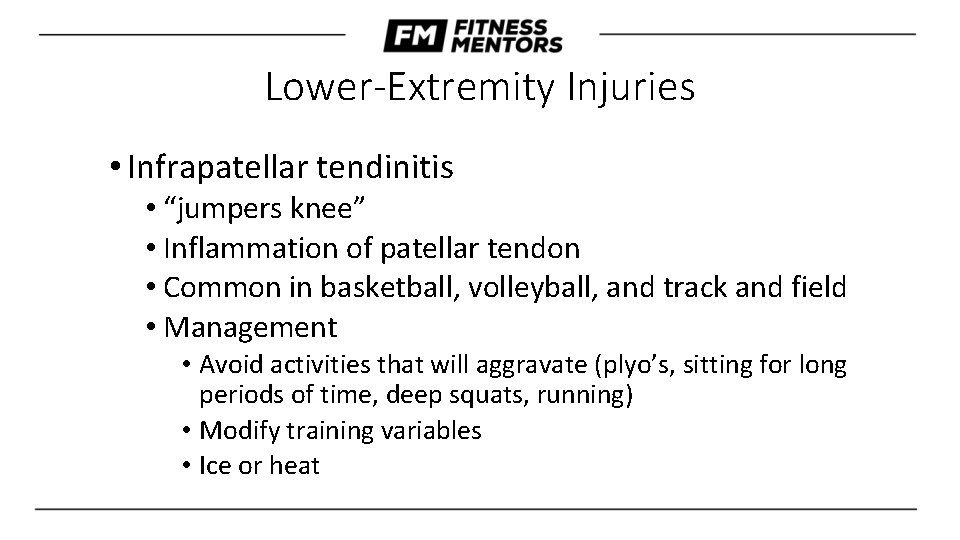 Chapter 15 Power Point Exercise Considerations for Injuries