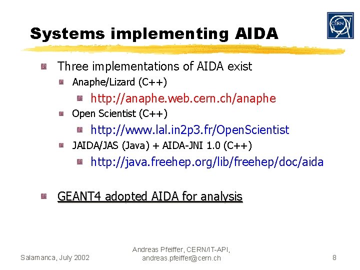 AIDA Abstract Interfaces for Data Analysis yhttp aida