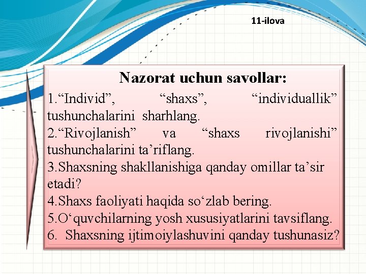 1 ilova 3 Mavzu Shaxsning rivojlanishi tarbiyasi va