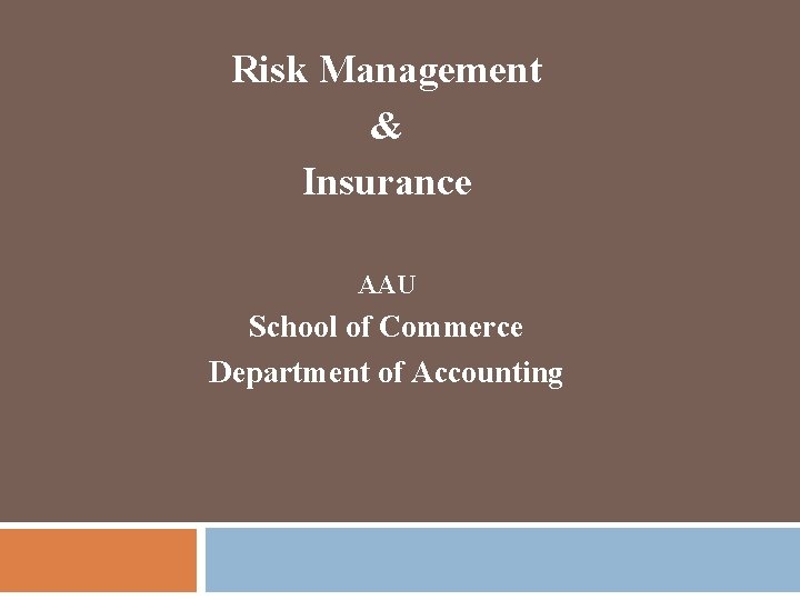 Risk Management Insurance AAU School of Commerce Department