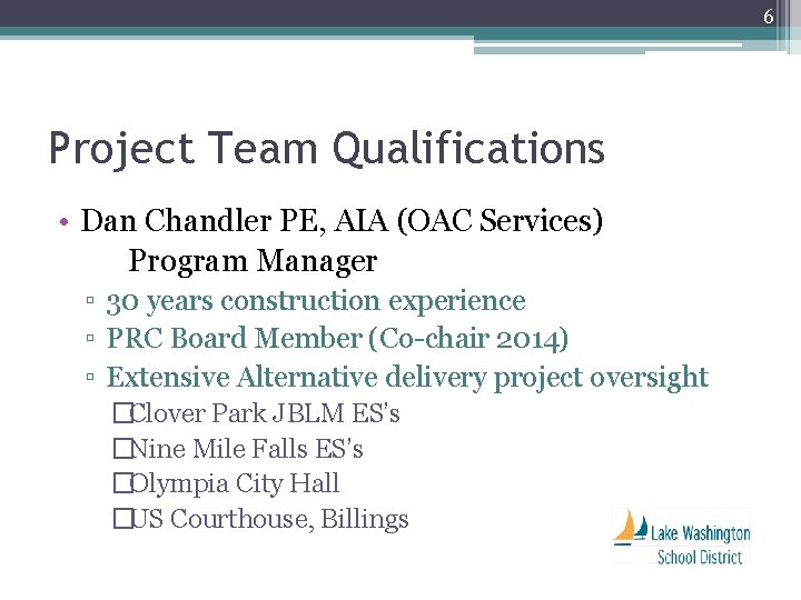 State of Washington CPARB Project Review Committee Lake