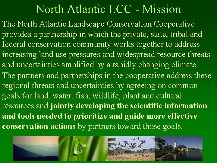 North Atlantic LCC Science Needs and Projects Background