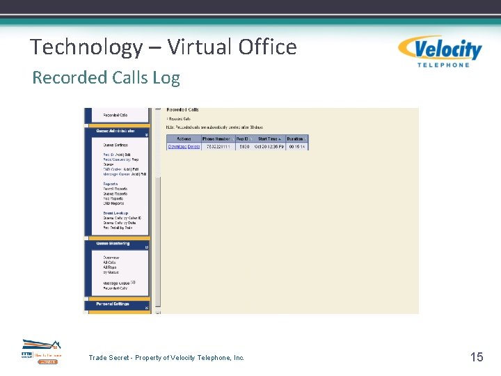Virtual Office by Velocity Telephone Inc Trade Secret