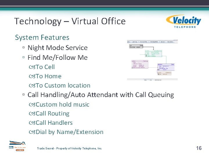 Virtual Office by Velocity Telephone Inc Trade Secret