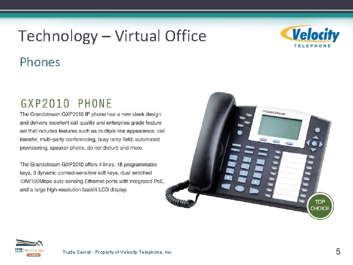 Virtual Office by Velocity Telephone Inc Trade Secret