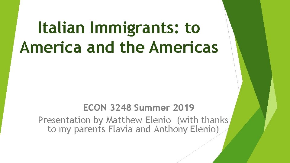 Italian Immigrants to America and the Americas ECON