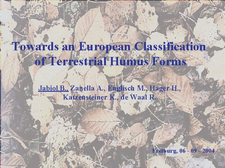 Towards an European Classification of Terrestrial Humus Forms