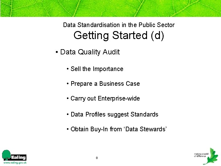 Data Standardisation in the Public Sector BI in