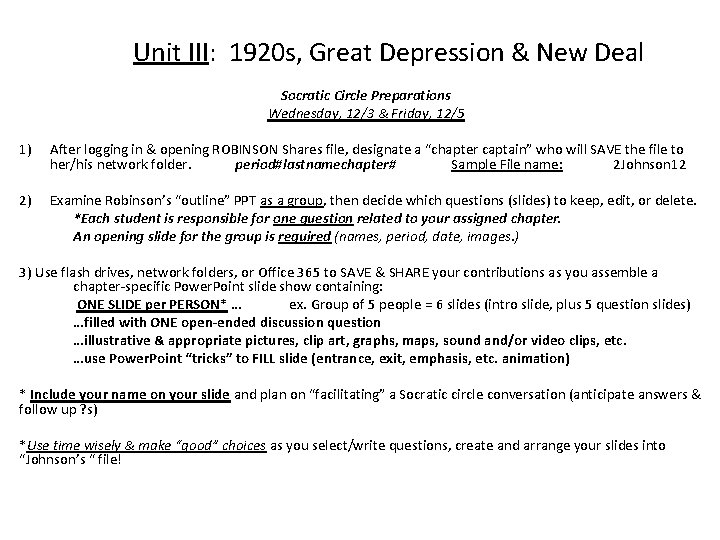 Socratic Circle 2 Unit III Roaring 1920 s