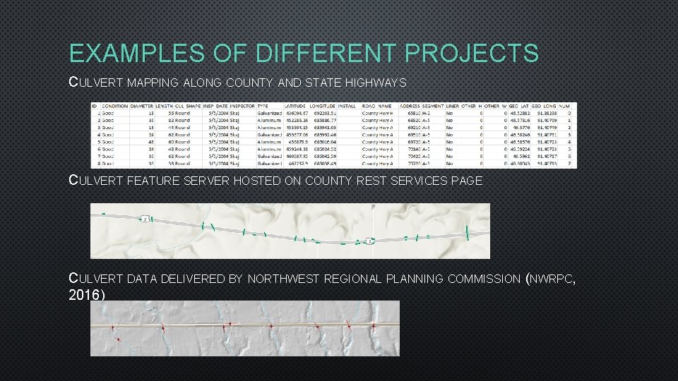 BAYFIELD COUNTY LAND RECORDS DEPARTMENT CULVERT MAPPING PROJECTS