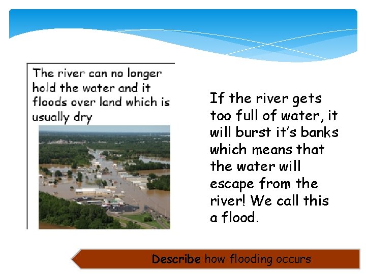 Flooding Describe how flooding occurs Explain some of