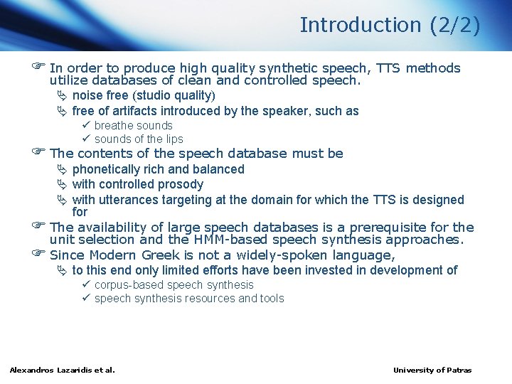 Vergina A Modern Greek Speech Database for Speech