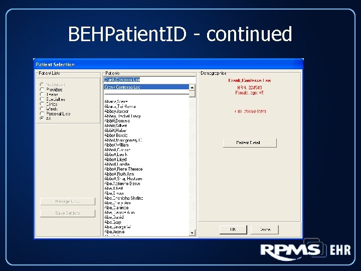 RPMS EHR v 1 1 Techie Class Really