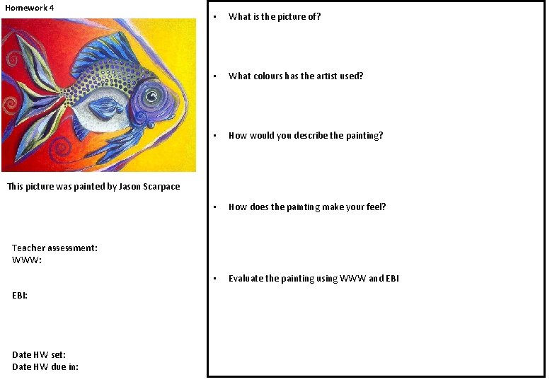 Year 7 Art Homework Booklet Crazy Colour Name