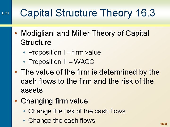 LO 2 Capital Structure Theory 16 3 Modigliani
