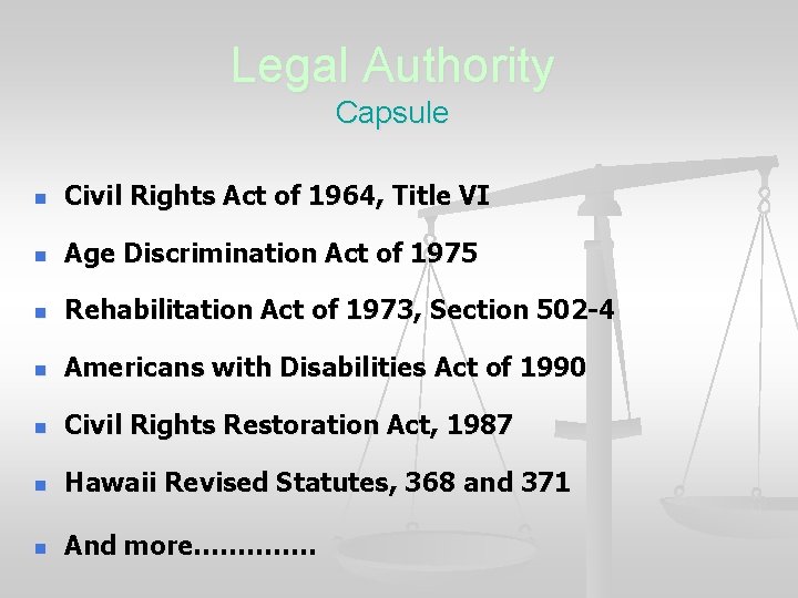 Legal Authority Capsule n Civil Rights Act of