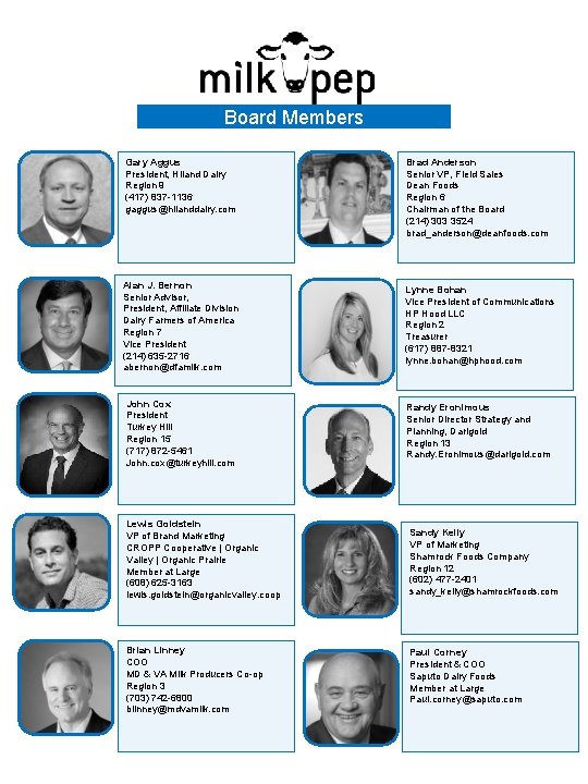 Board Members Gary Aggus President Hiland Dairy Region