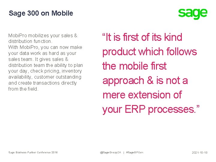 Sage Mobility powered by Mobi Pro Jignesh Bhatt