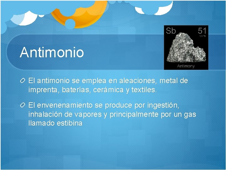 Elementos qumicos contaminantes Equipo 2 Antimonio El antimonio