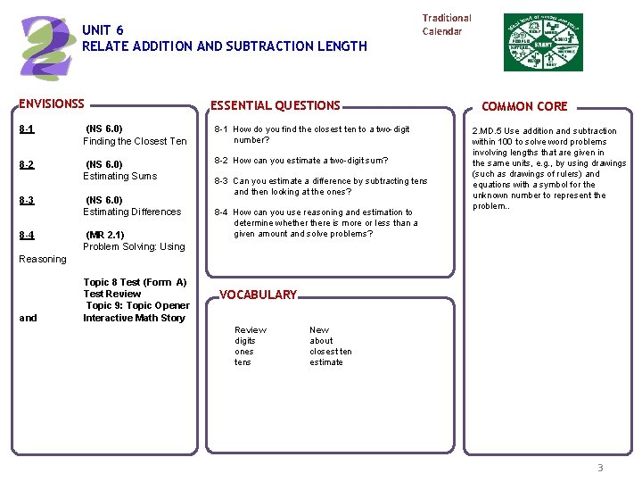 Unit 5 MEASURE AND ESTIMATE LENGTHS IN STANDARD