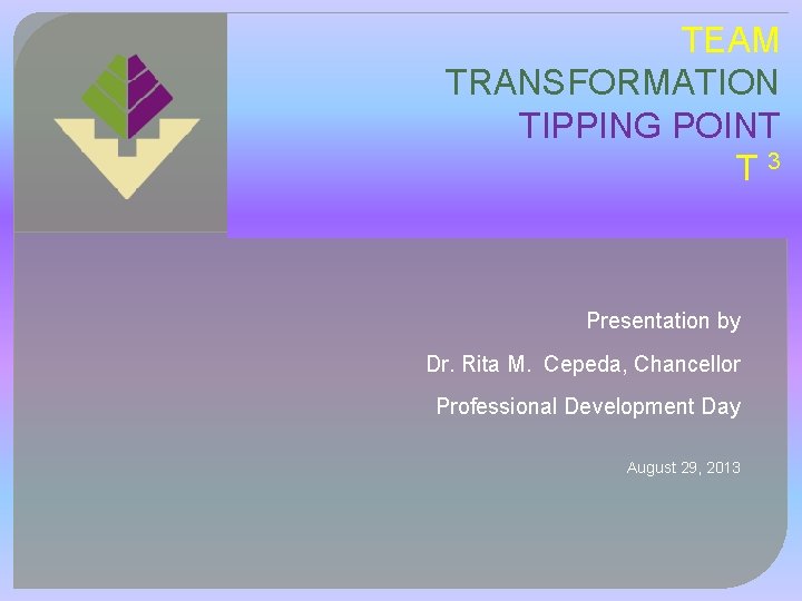 TEAM TRANSFORMATION TIPPING POINT T 3 Presentation by