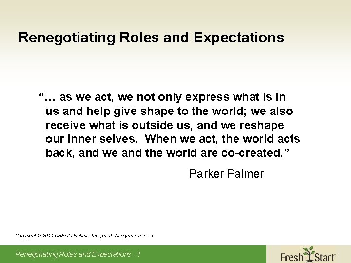 Renegotiating Roles and Expectations as we act we