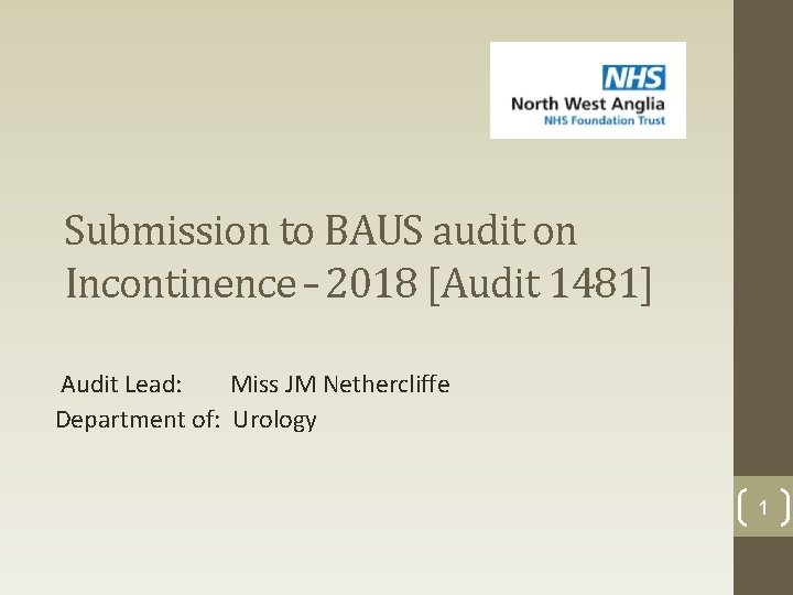 Submission to BAUS audit on Incontinence 2018 Audit