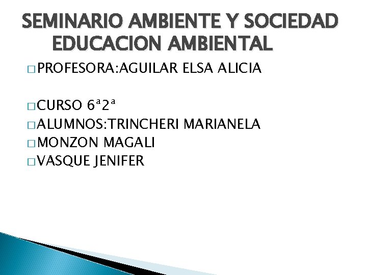 SEMINARIO AMBIENTE Y SOCIEDAD EDUCACION AMBIENTAL PROFESORA AGUILAR
