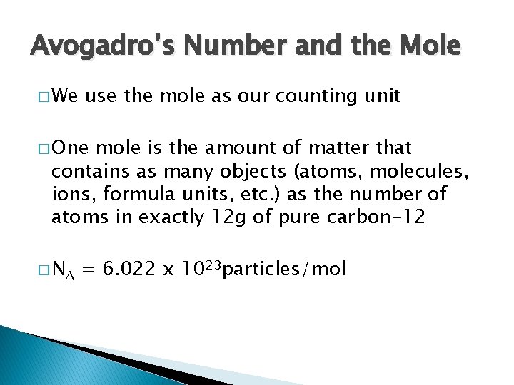 Unit 4 Mole Calculations CH 1120 Avogadros Number