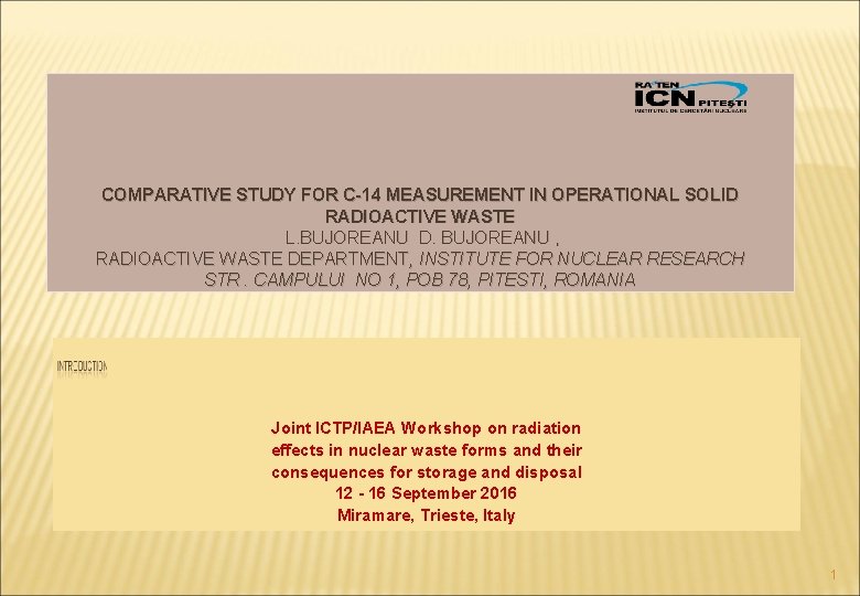 COMPARATIVE STUDY FOR C14 MEASUREMENT IN OPERATIONAL SOLID