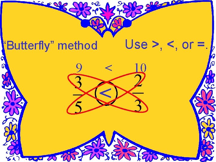 To compare fractions you can use the Butterfly