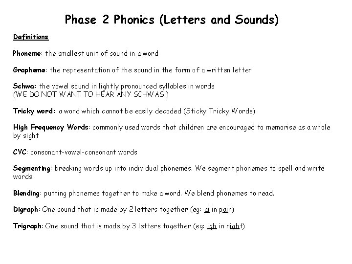 Phase 2 Phonics Letters and Sounds Definitions Phoneme