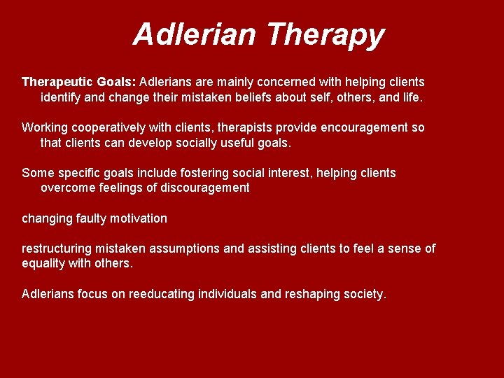 Theory Review Adlerian Therapy Alfred Adler Dean Owen