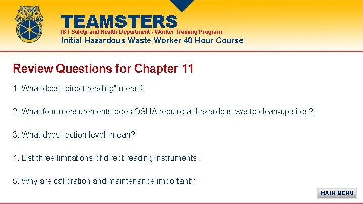 TEAMSTERS IBT Safety and Health Department Worker Training